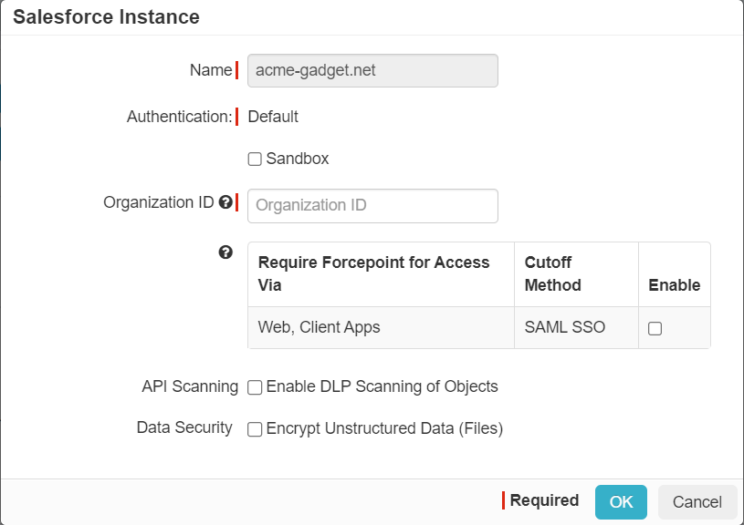 Adding Salesforce app to Forcepoint Data Security Cloud | SSE (preparation for setup)